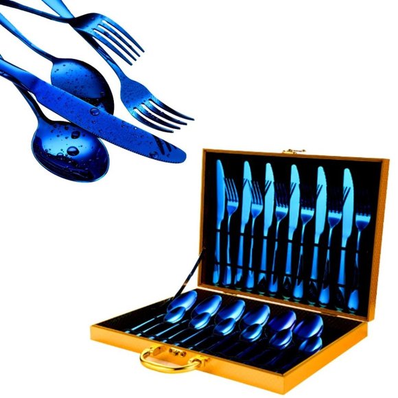 LEDTY Lavish Co. | Dining | 24 Pc Iridescent Cobalt Blue Flatware Set ...